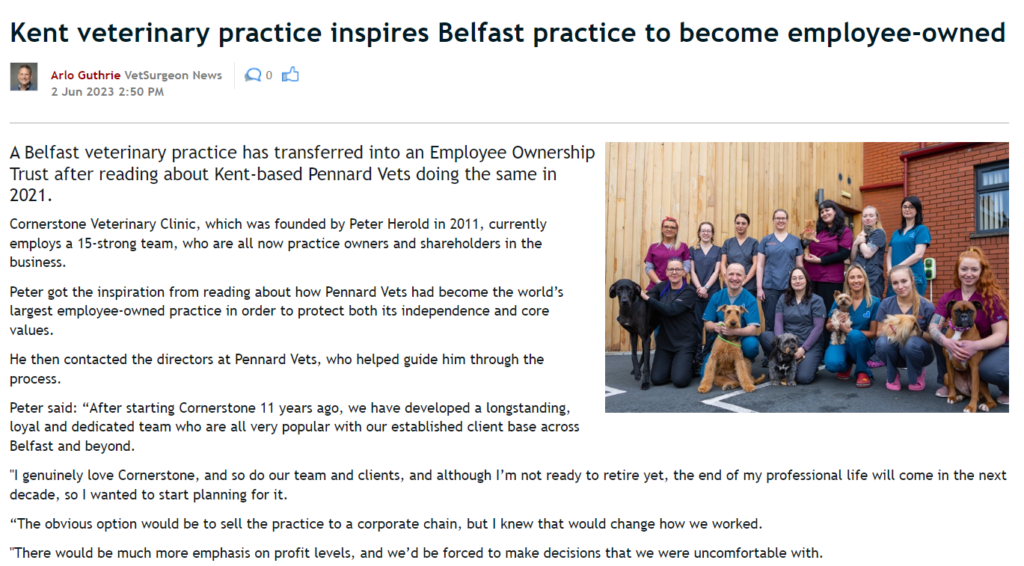 Kent veterinary practice inspires Belfast practice to become employee ...